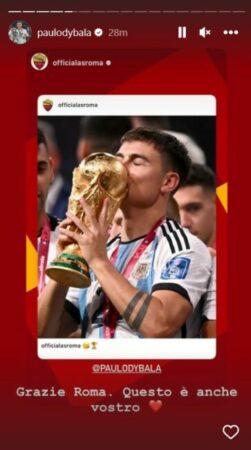 Dybala dedicates World Cup win to Roma